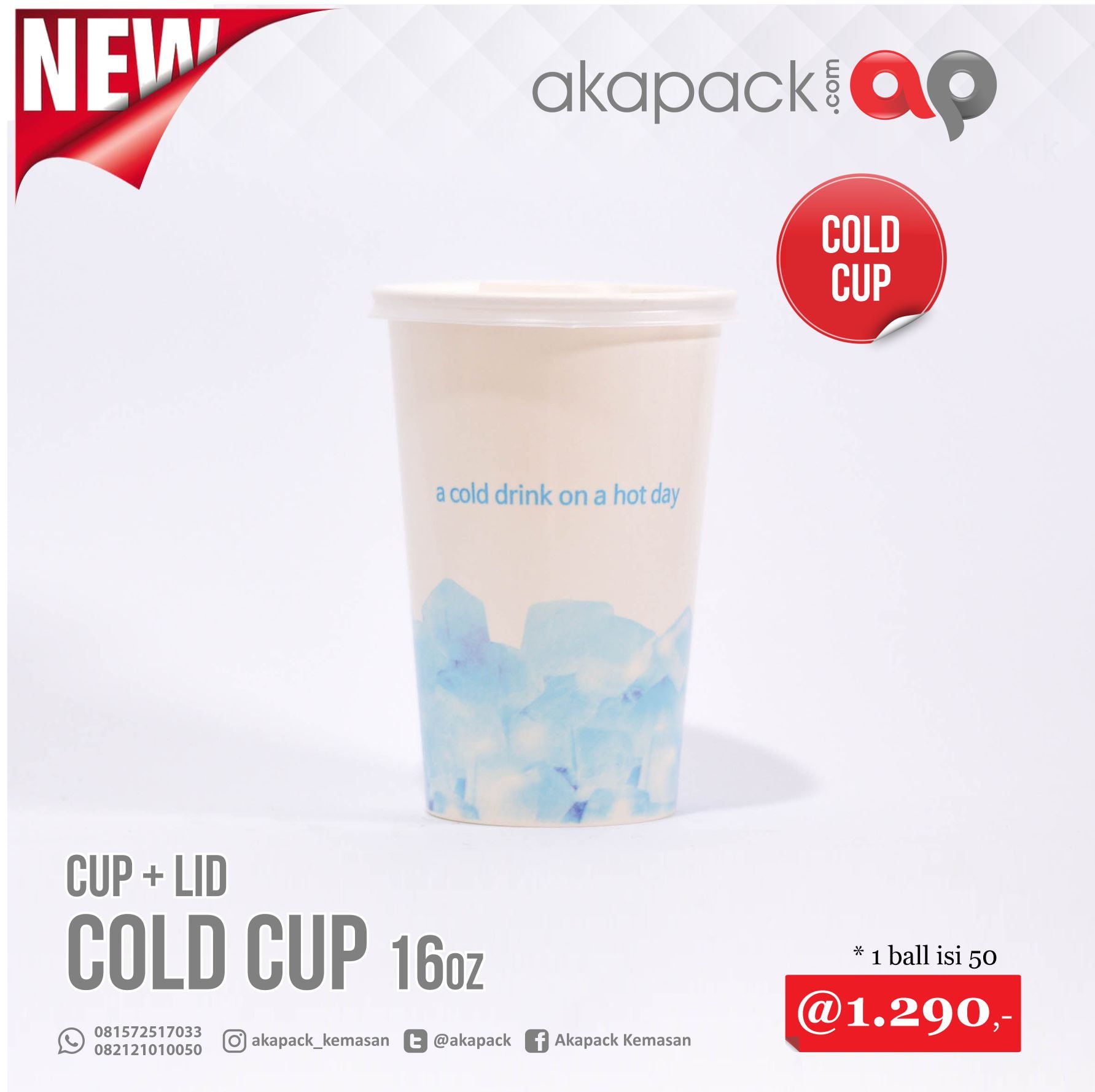 Cold Cup 16 oz Desain Ace + Tutup - Akapack