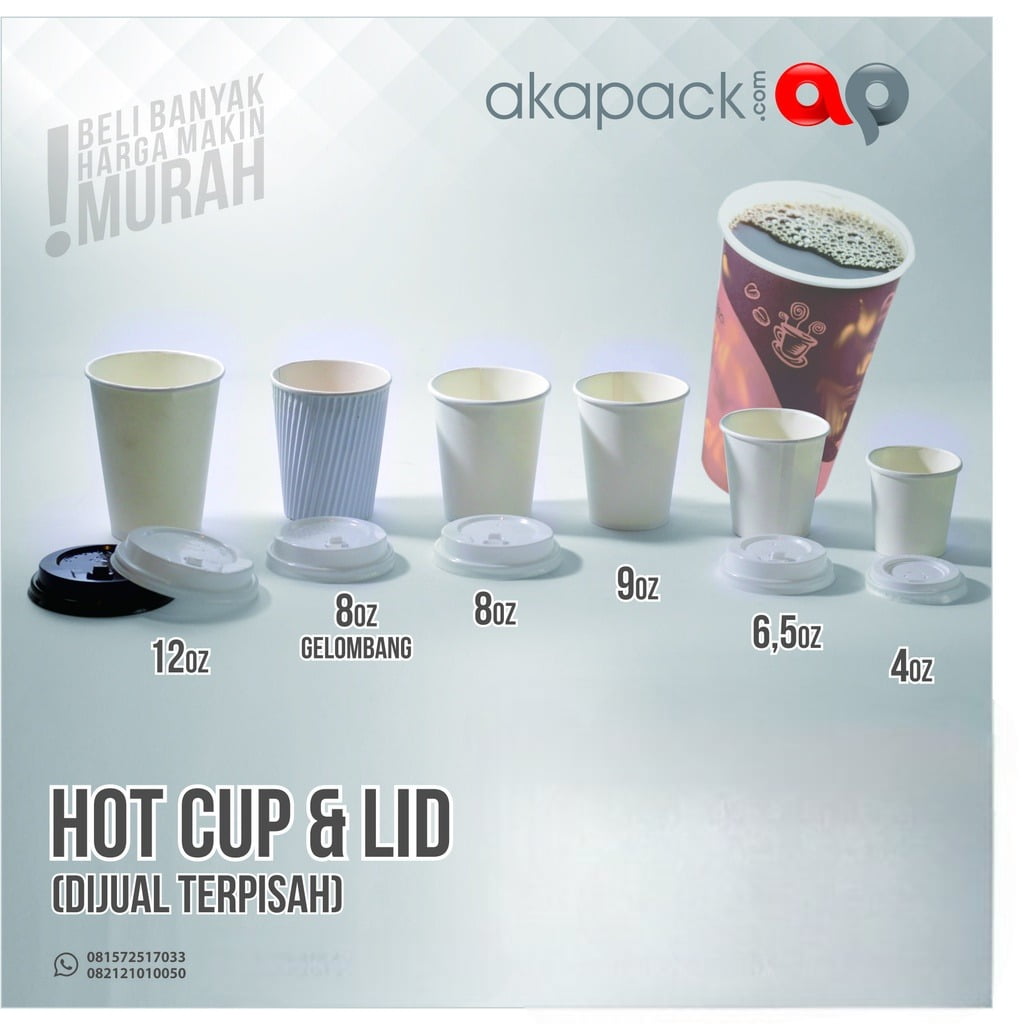 Hot Cup / Papper Cup 9oz Polos + Lid White - Akapack