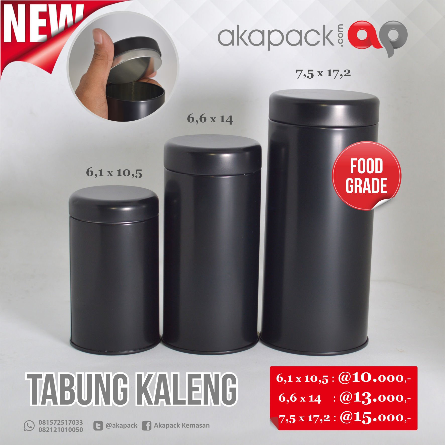 Tabung Kaleng Putih 6.1x10.5 - Akapack